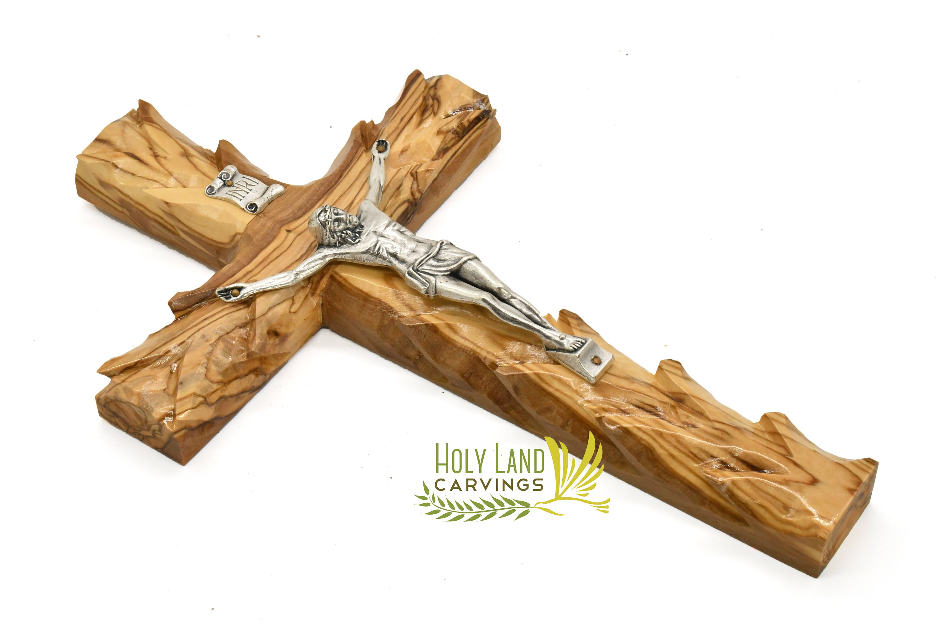 Olive Wood Crucifix, 10 Inch Wooden Cross for Wall Decor Hand Carved in ...