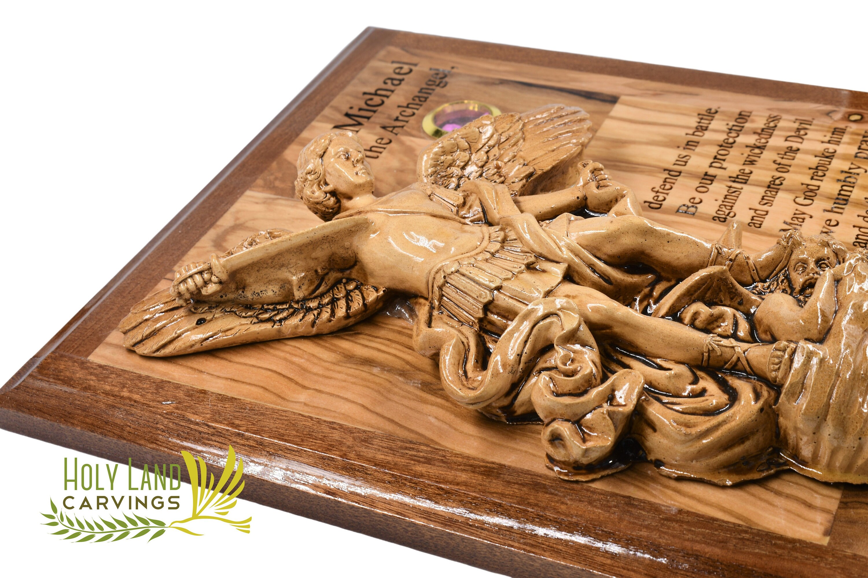 St. Michael the Archangel Wall Plaque Made of Olive Wood in the Holy ...