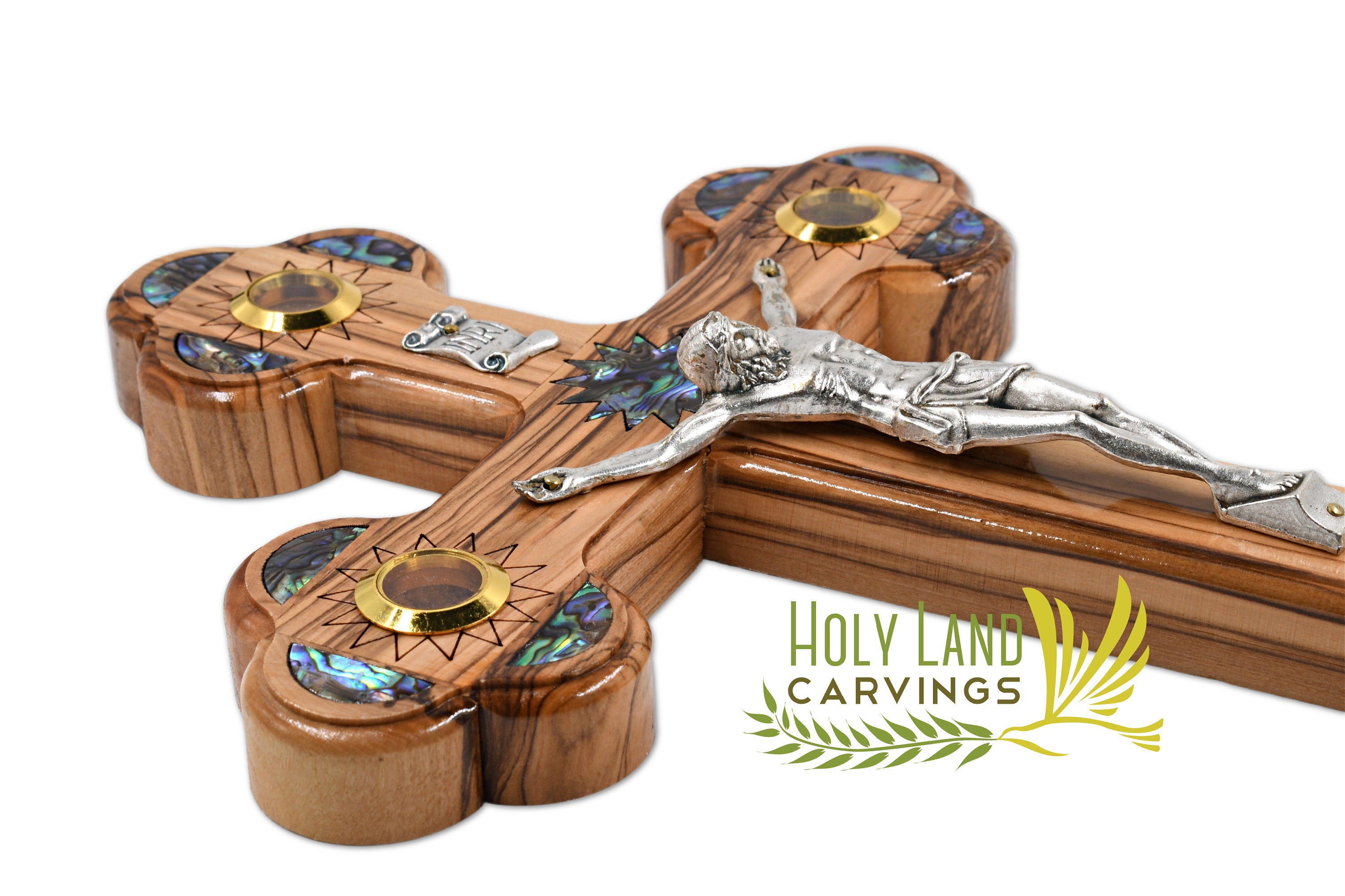 11 Inch Mother of Pearl & Olive Wood Cross Crucifix 4 Lenses - Etsy