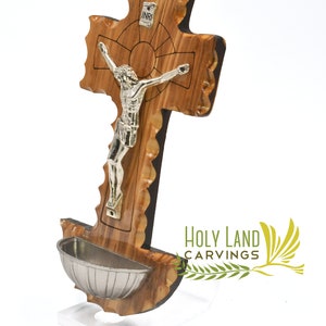 Olive Wood Cross Wall Crucifix With Holy Water Holder Home Blessing