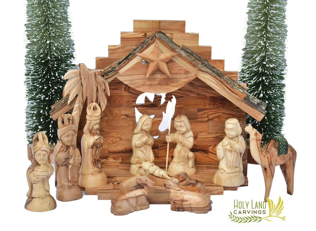 Large Nativity Set | Wooden Nativity Set for Christmas | Olive Wood ...