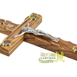8 Inch Wall Cross Crucifix - Holy Land Olive Wood Cross - 4 Glasses ...