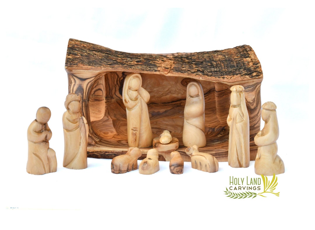 Olive Wood Nativity Cave, Christmas Nativity, Nativity Scene Carved ...