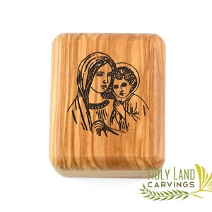 Olive Wood Rosary Box, Jewelry Box, Keepsake Box, Engraved With Virgin ...