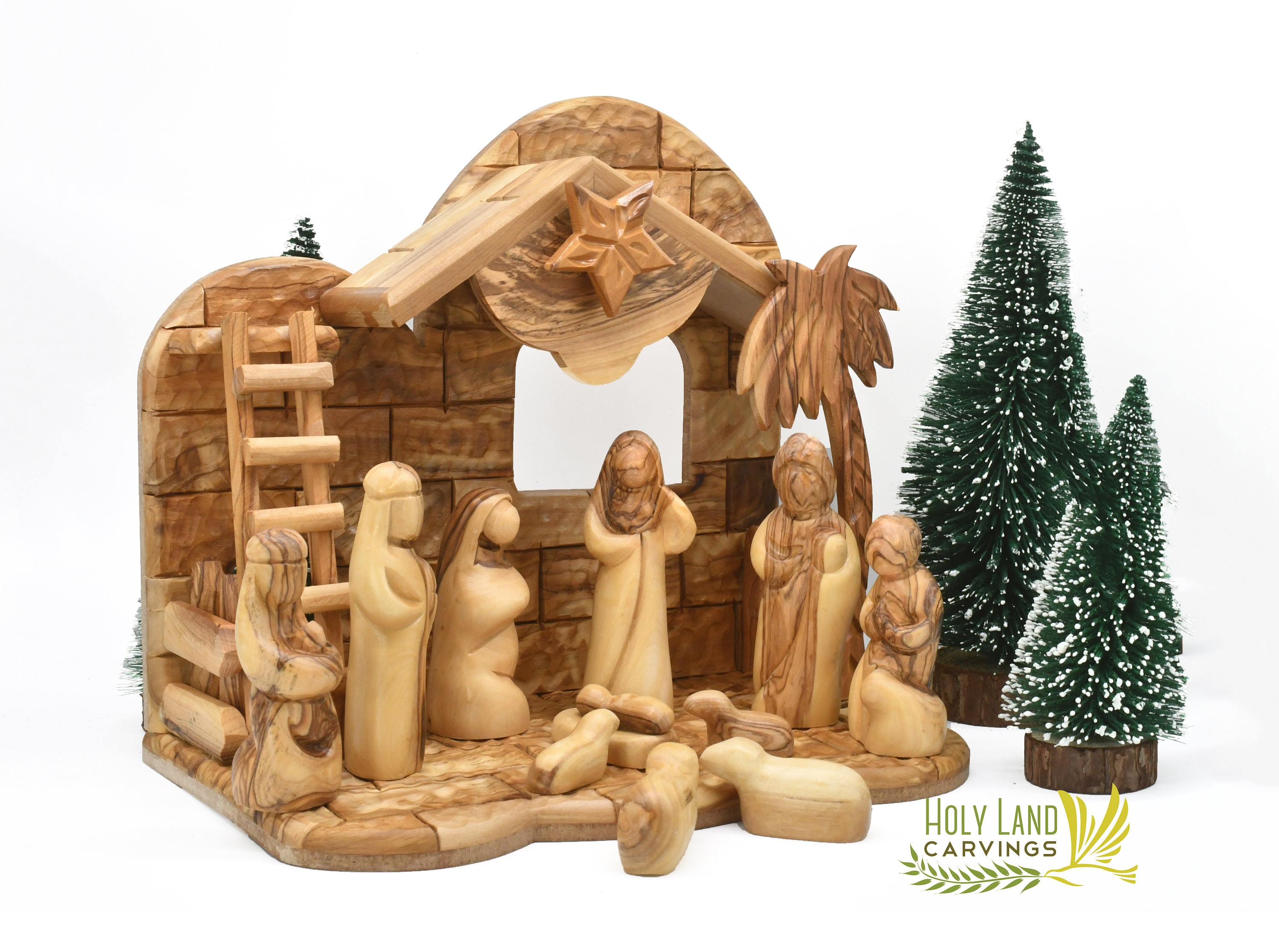Large Nativity Set, Olive Wood Nativity Set Handmade, Wooden Nativity ...