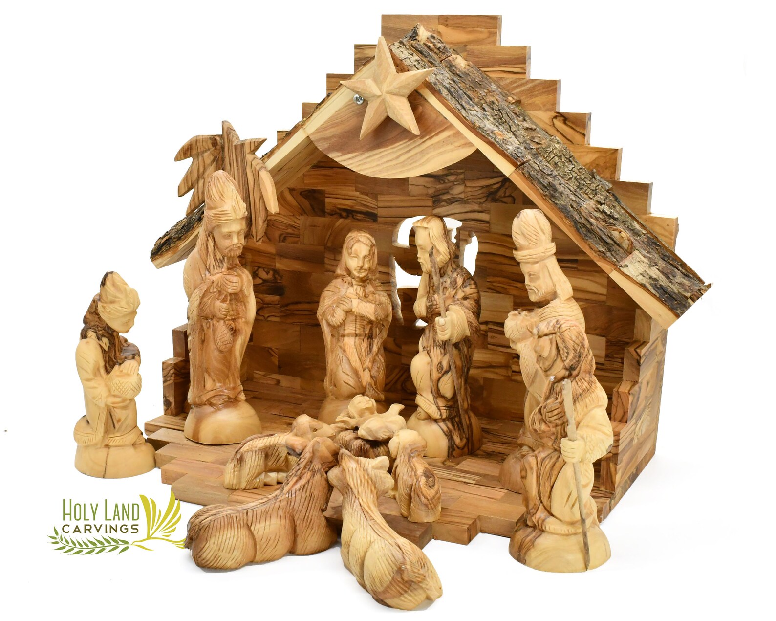 Large Wooden Nativity Set for Christmas Made of Olive Wood in the Holy ...