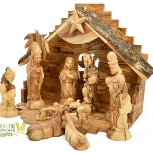 Large Wooden Nativity Set for Christmas Made of Olive Wood in the Holy ...