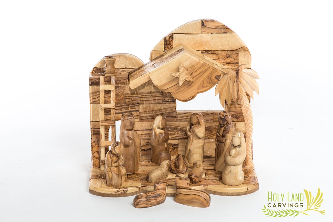 Olive Wood Nativity - Music Box Wooden Nativity Made in the Holy Land ...