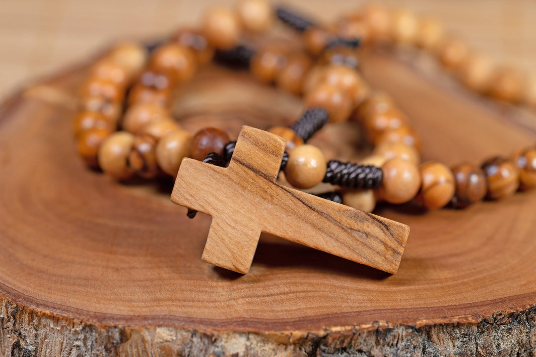 Personalized Olive Wood Rosary, Wooden Cross Pendant Holy Rosary Made ...