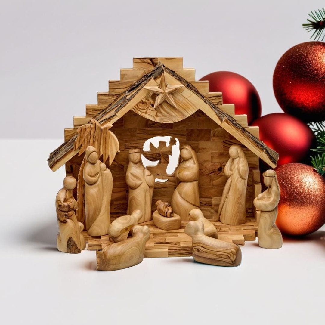Large Nativity Set Handmade | Olive Wood Nativity Scene Set | Christmas ...