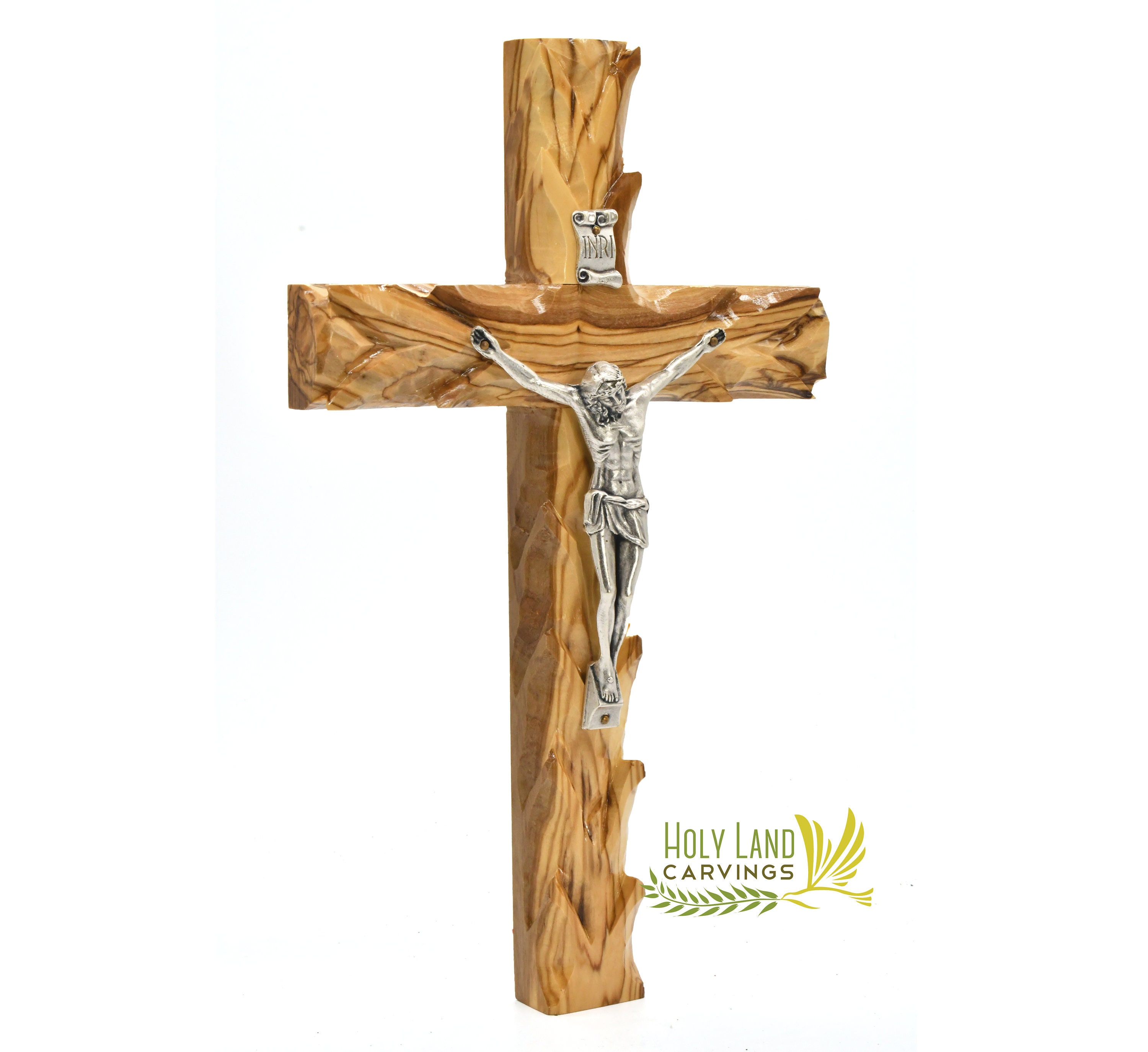 Olive Wood Crucifix, 10 Inch Wooden Cross for Wall Decor Hand Carved in ...