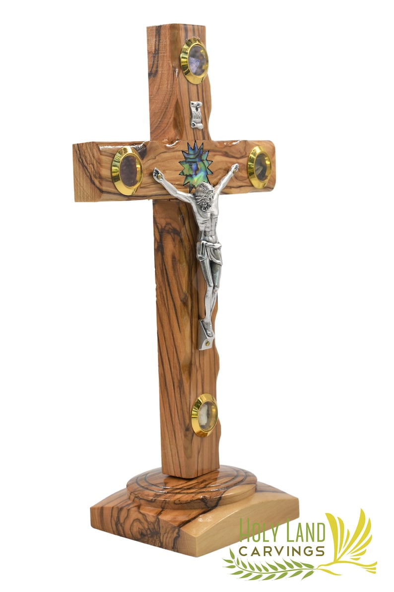 9 Inch Standing Crucifix - Holy Land Cross on Stand Made of Olive Wood ...
