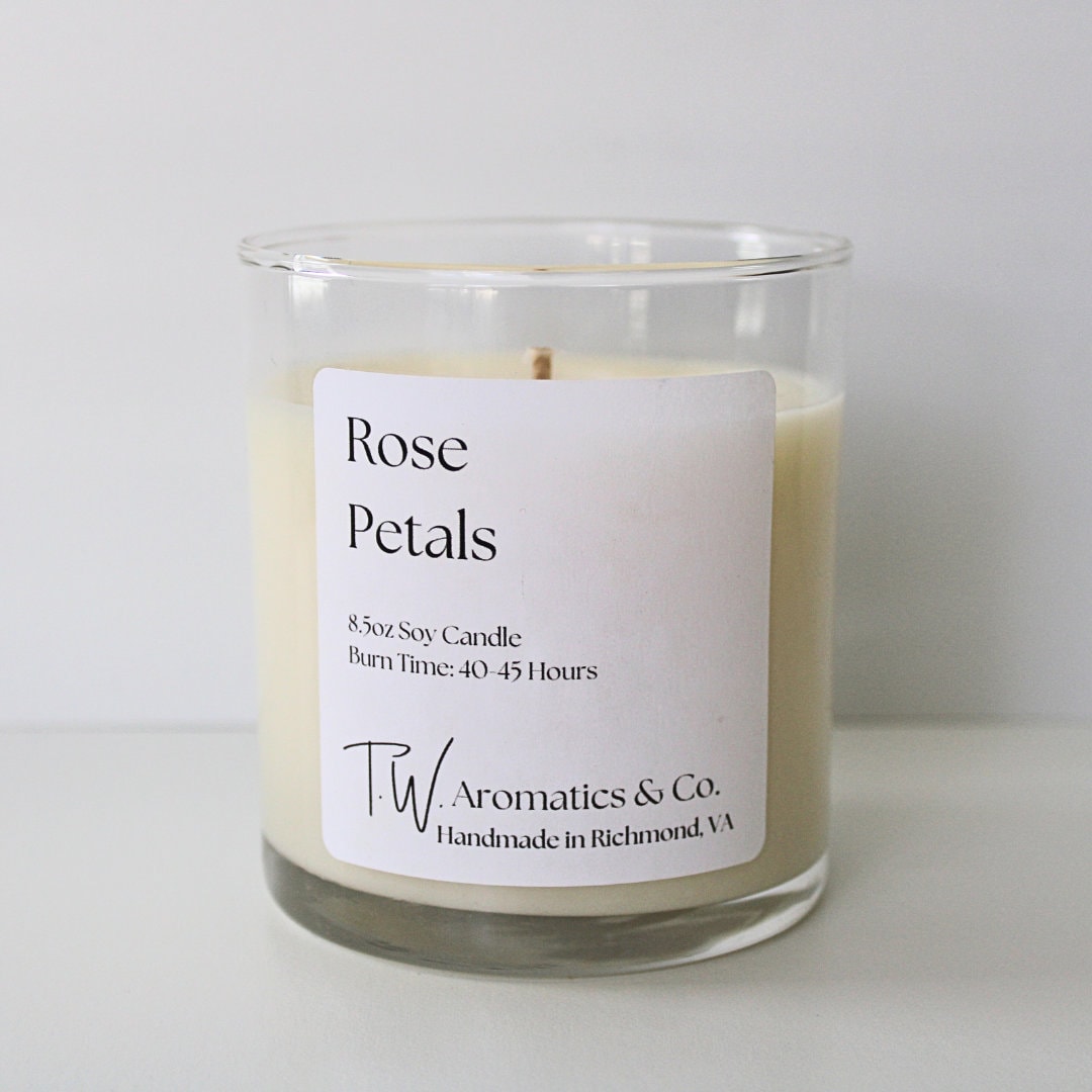 Rose Petals | Hand Poured Soy Candle | 8.5oz Glass Jar Tumbler Candle ...