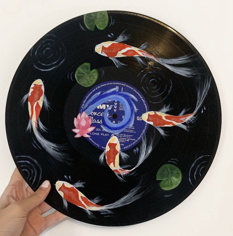 Hand Painted Koi Fish Record - Etsy