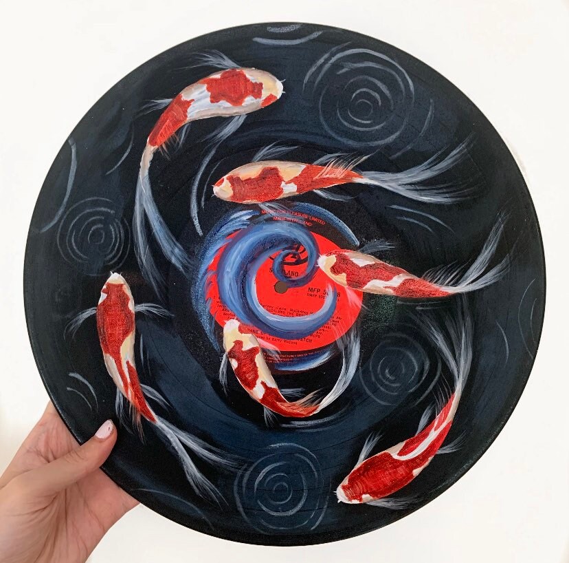 12 Koi Fish Hand Painted Vinyl Record - Etsy