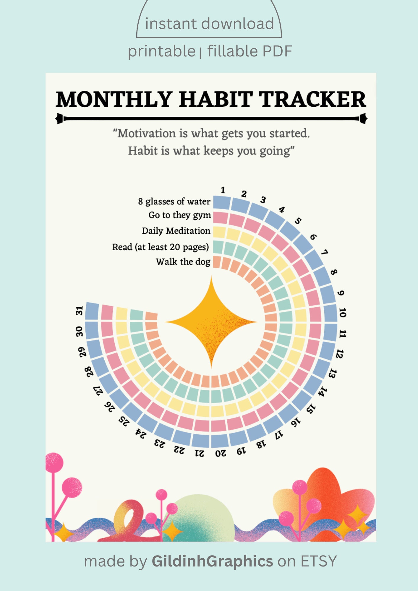 MONTHLY HABIT TRACKER Editable L Downloadable L Printable - Etsy