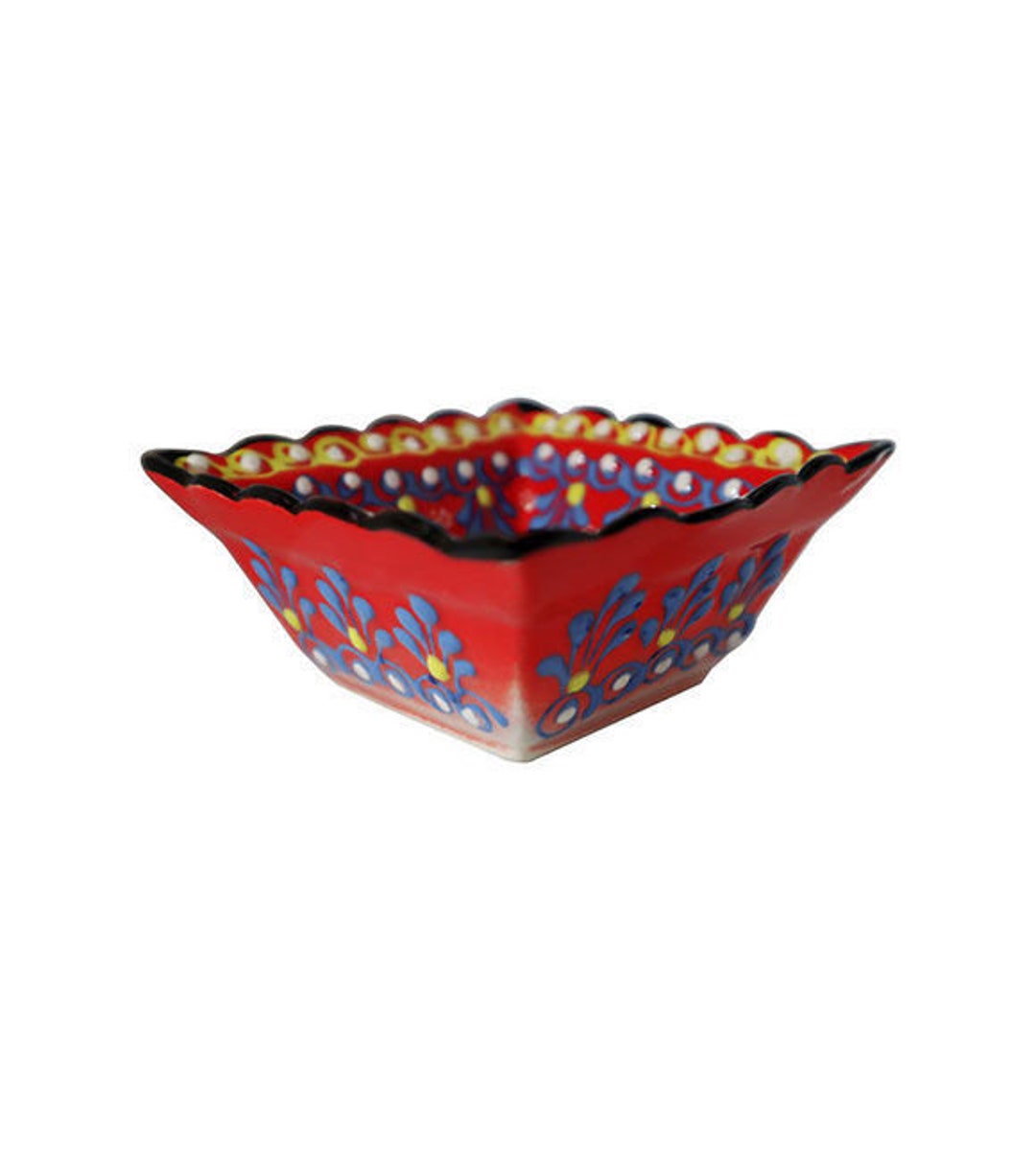 Buy Turkish Ceramic Bowl With Flower Motifs Crimson Red Handcrafted ...