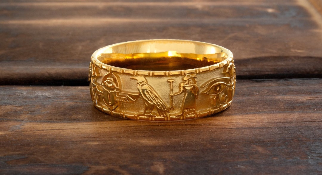 Egyptian Gold Ring: Hieroglyphic Ancient Ring - Etsy