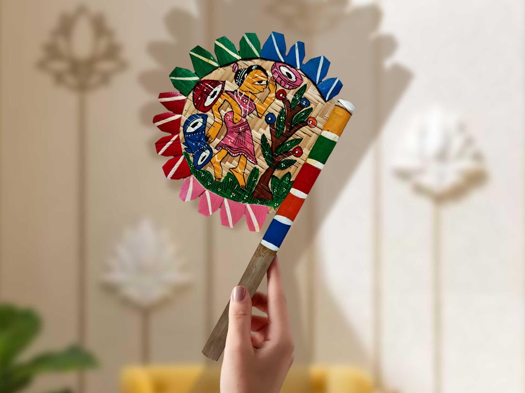 Hand-painted Bengal Pattachitra Wooden Fan – Traditional Indian Folk ...