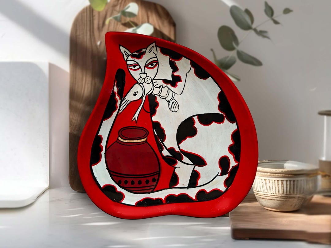Hand-painted Wooden Cat Tray – Folk Art Snack Serving Tray, Bengal ...