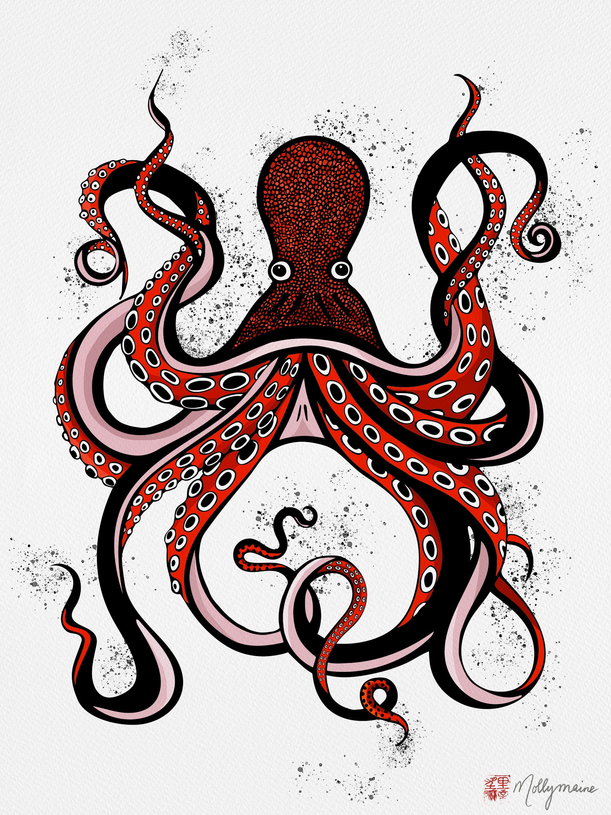 Japanese Octopus Signed Art Print by Molly Maine Printed on | Etsy