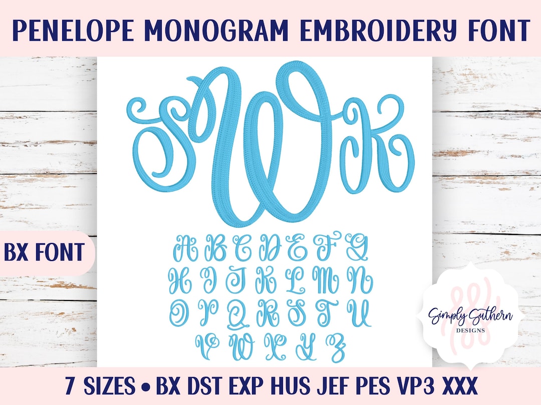 Penelope Monogram BX Embroidery Font in 7 Sizes - Etsy