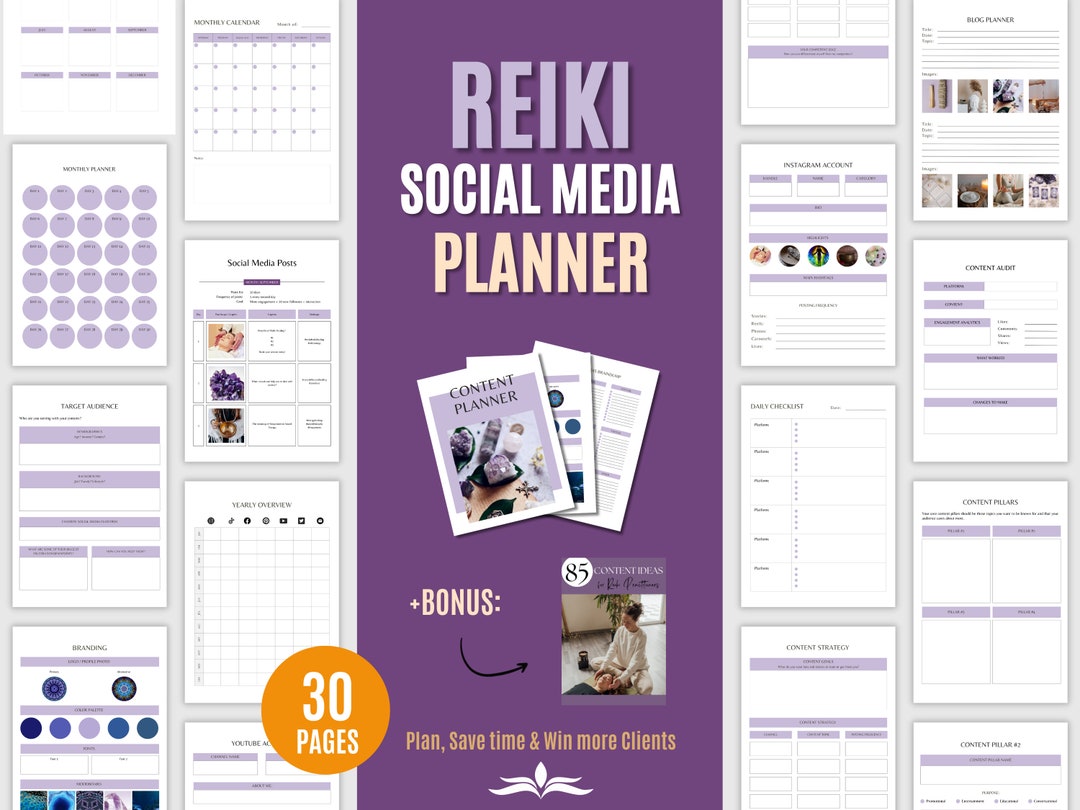 Reiki Social Media Content Planner - Reiki Business Planner - Energy ...