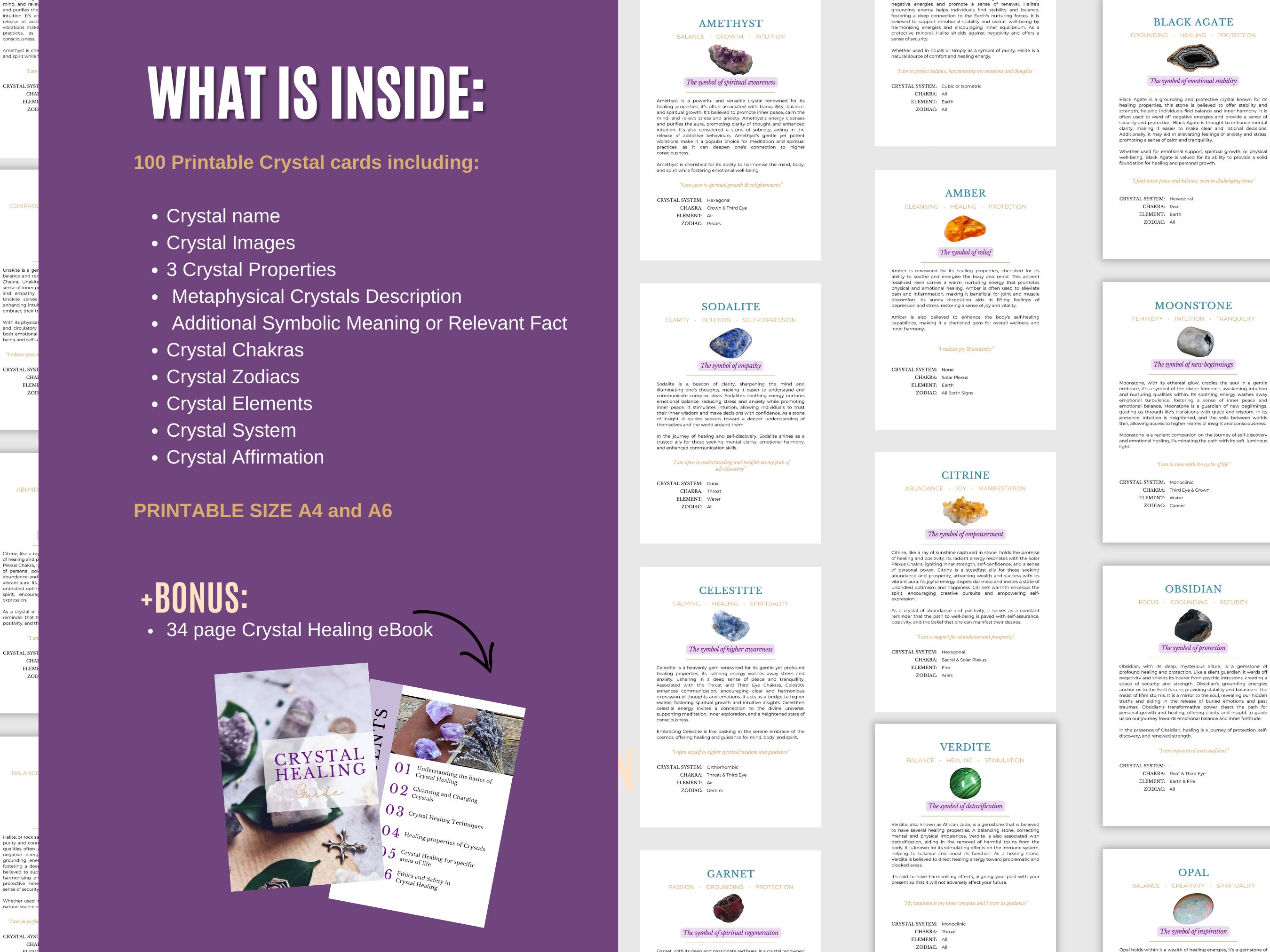 Crystal Card Deck, Printable Crystal Information Cards, Crystal ...