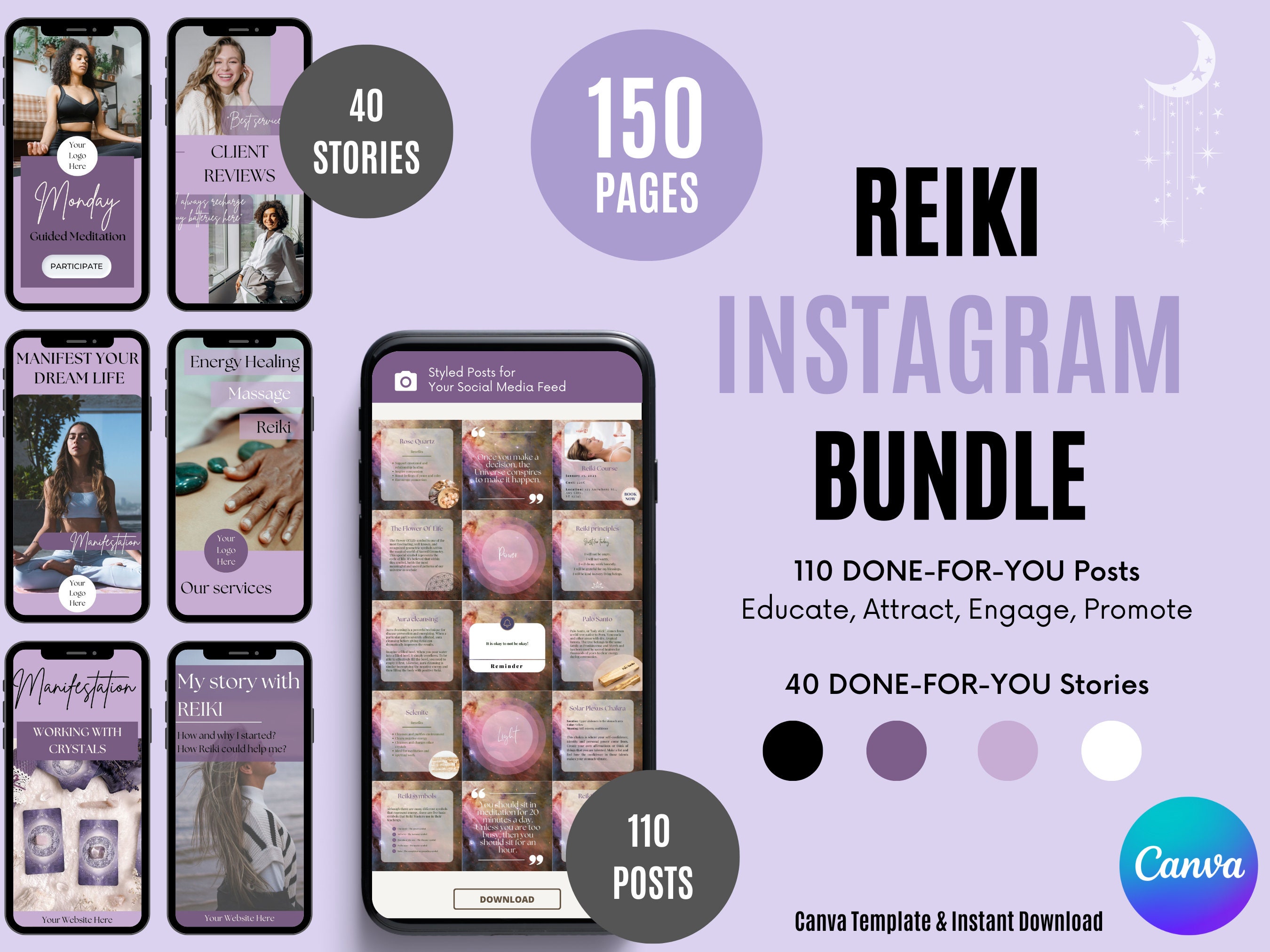 Reiki Social Media Template Bundle Reiki Instagram Templates Reiki ...
