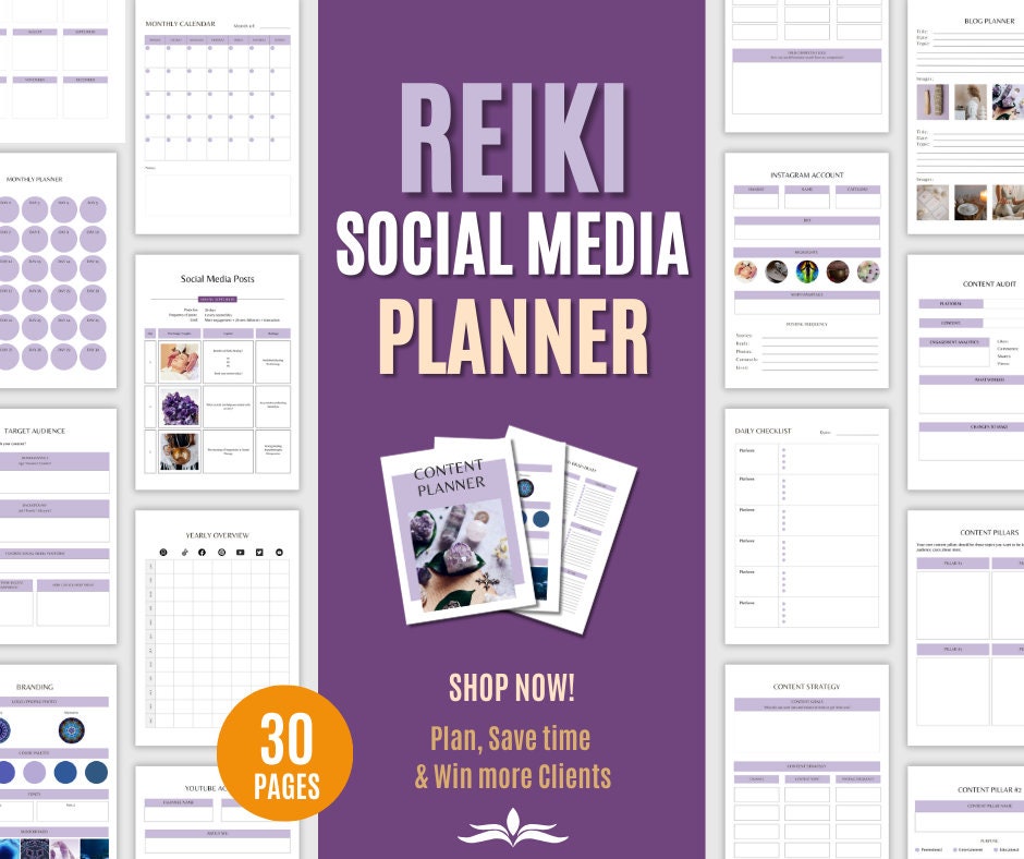 Reiki Social Media Content Planner - Reiki Business Planner - Energy ...