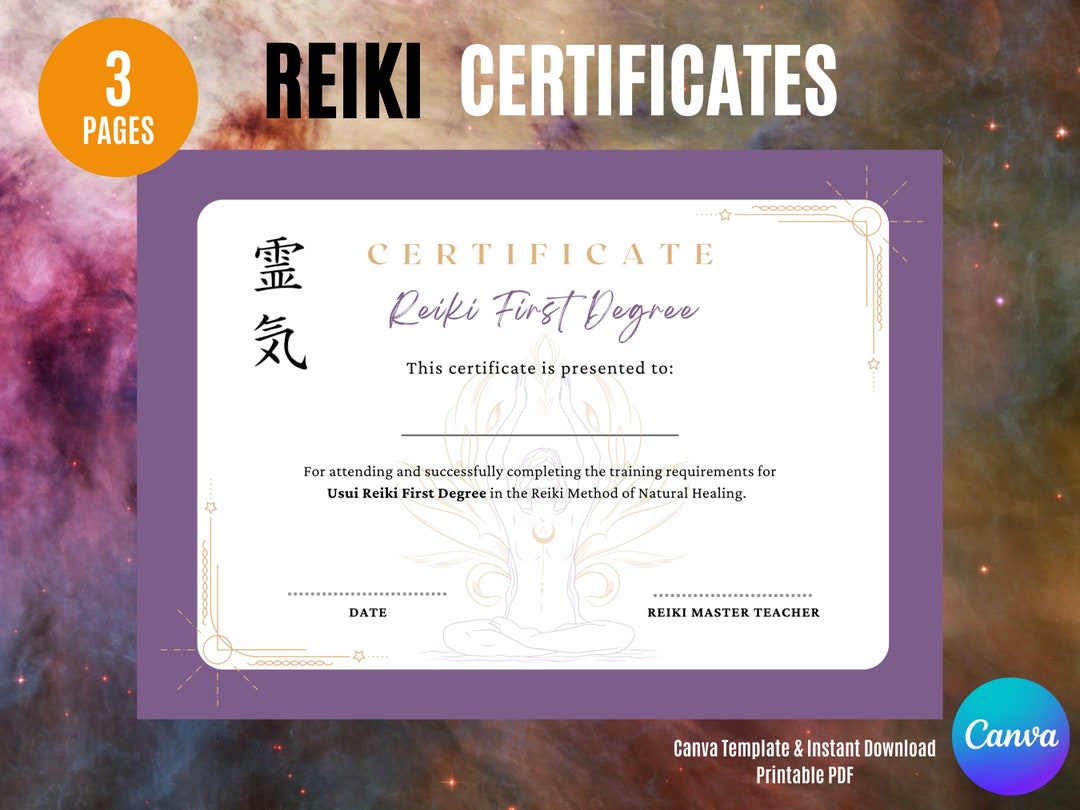 Reiki Certificates - Level I, II, and Master | Reiki Templates | Reiki ...