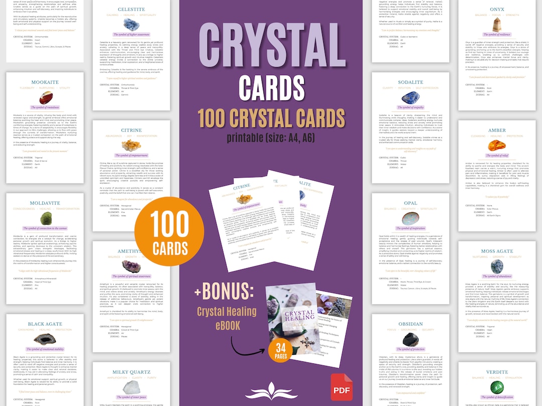 Crystal Card Deck, Printable Crystal Information Cards, Crystal ...