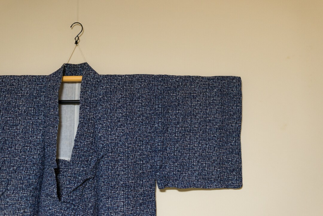 Vintage Japanese Yukata Kimono Robe – Layered Cells in Tints of Ai Blue ...