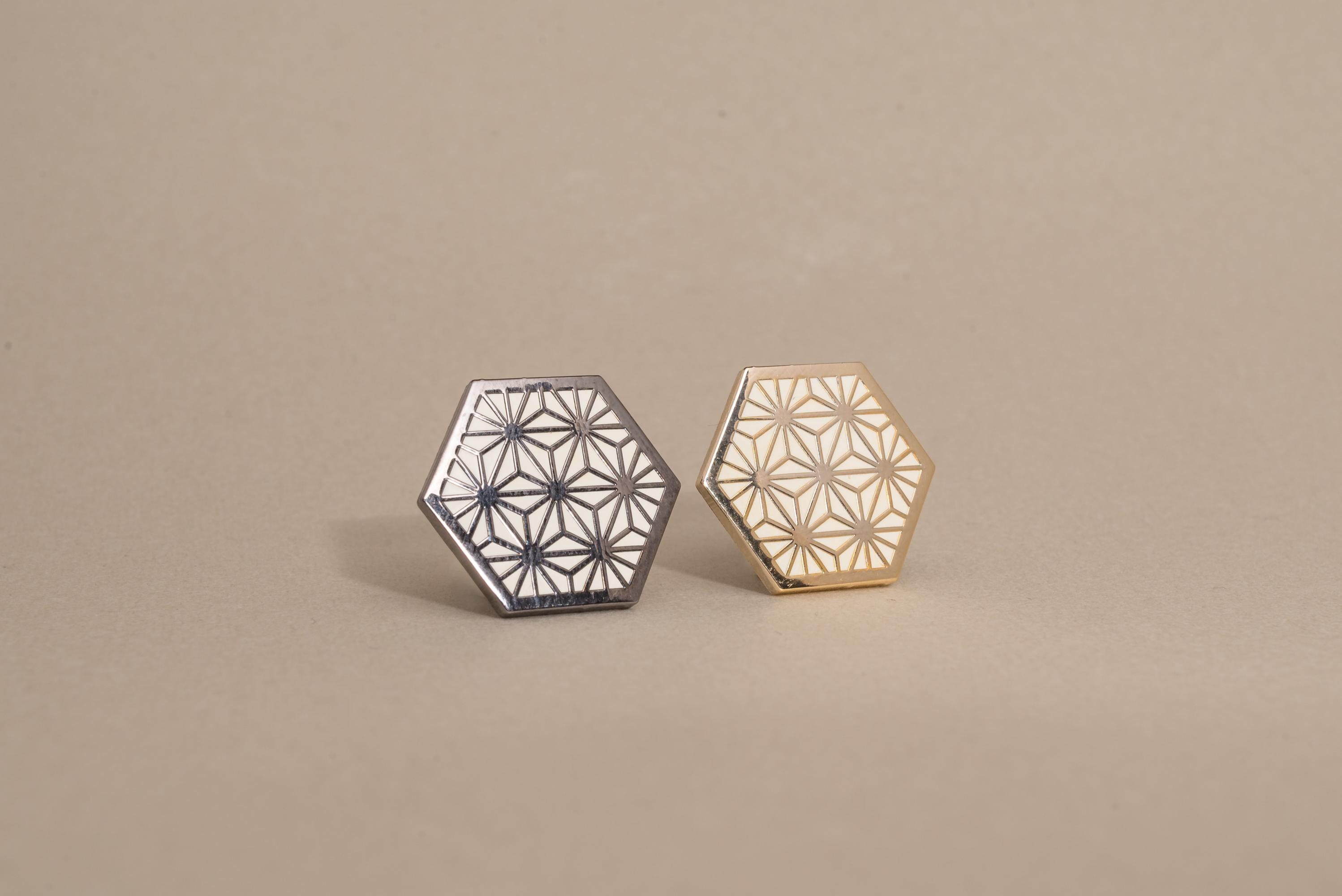 Kikko Asanoha Traditional Japanese Pattern Lapel Pin Badge Pair ...