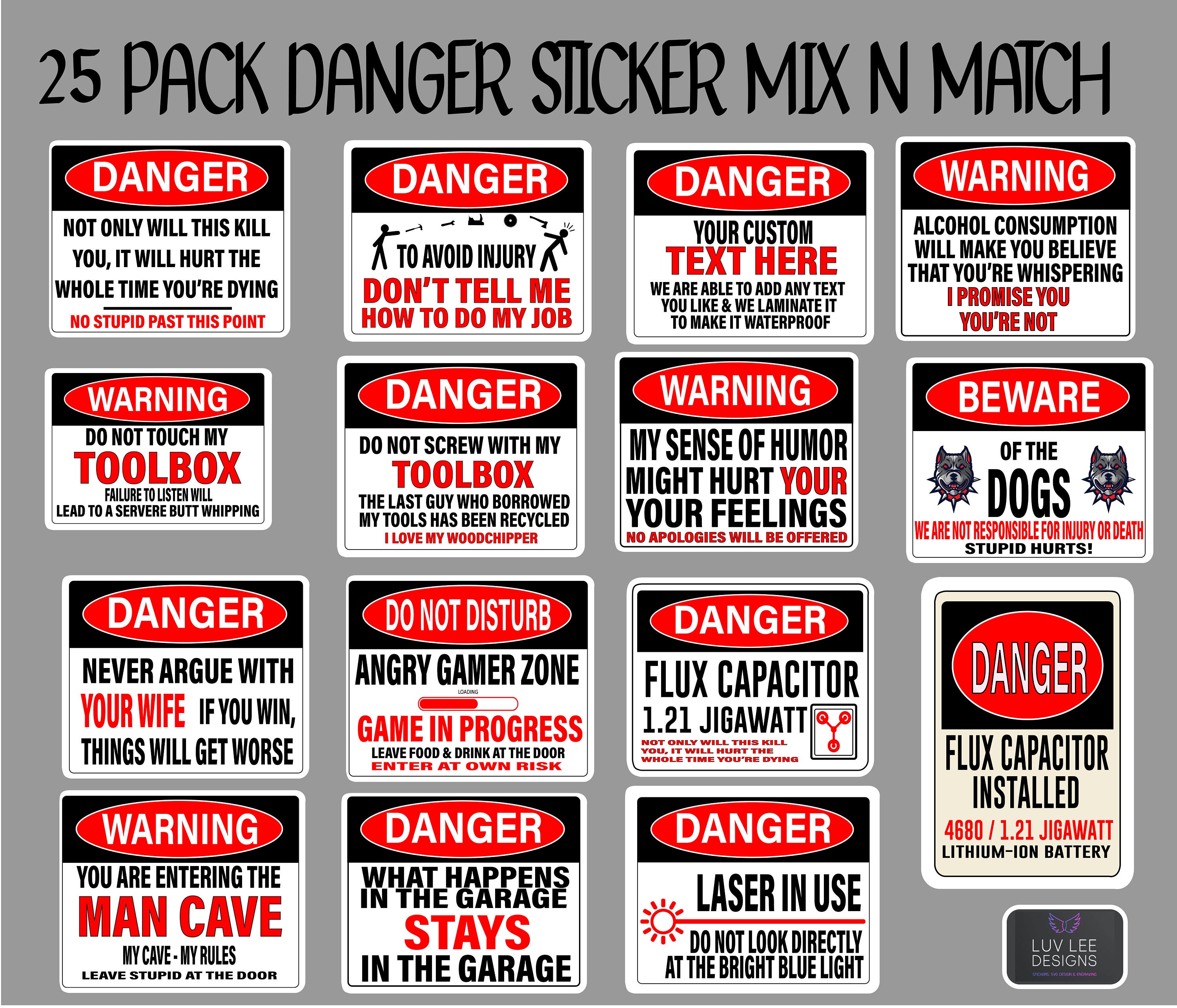Danger Sticker Pack of 25 Stickers, Choose Your Danger Stickers, Own ...