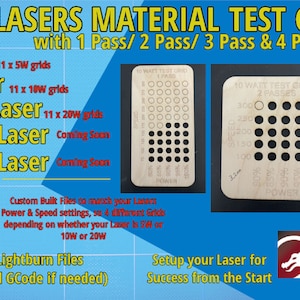 Diode Laser Material Test Grids 5W & 10W, 20W Grids to Cover Most Diode ...
