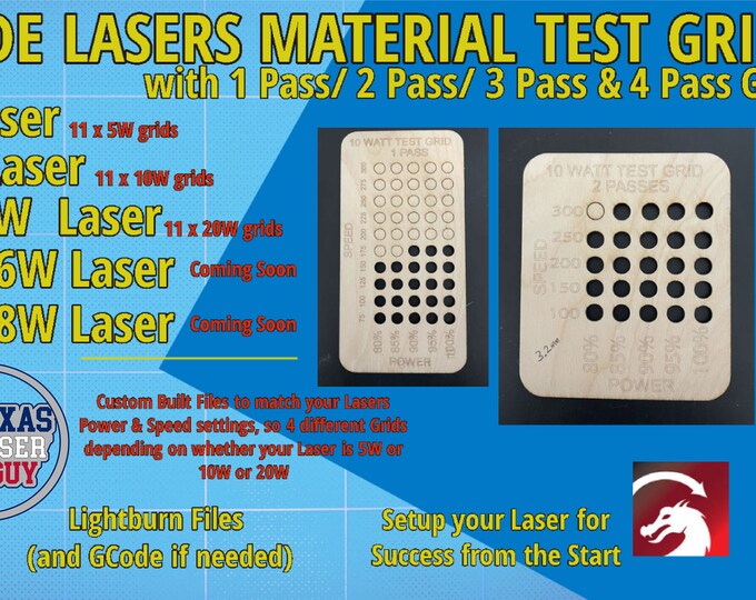 Diode Laser Material Test Grids 5W & 10W, 20W Grids to Cover Most Diode ...