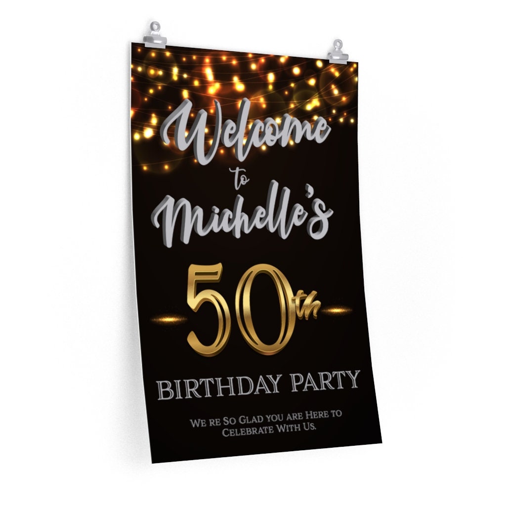 Birthday Welcome Sign Printable Happy Birthday Poster Gold Etsy