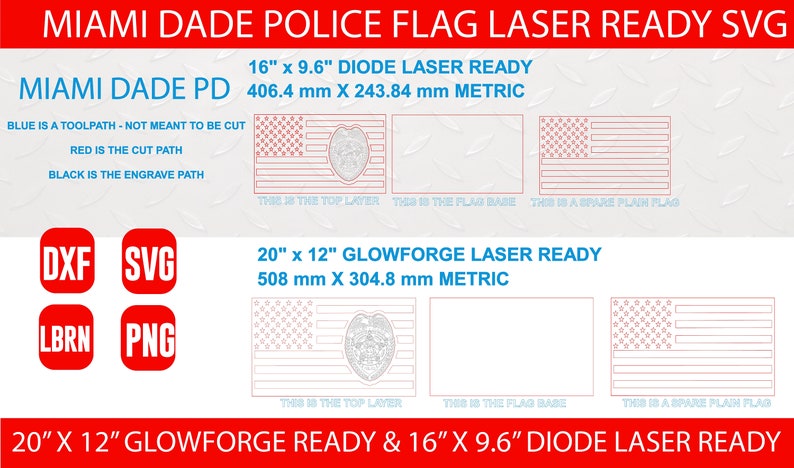 Miami Dade PD Police Laser Cut Flag Svg Dxf Laser Cut File Cricut Png ...