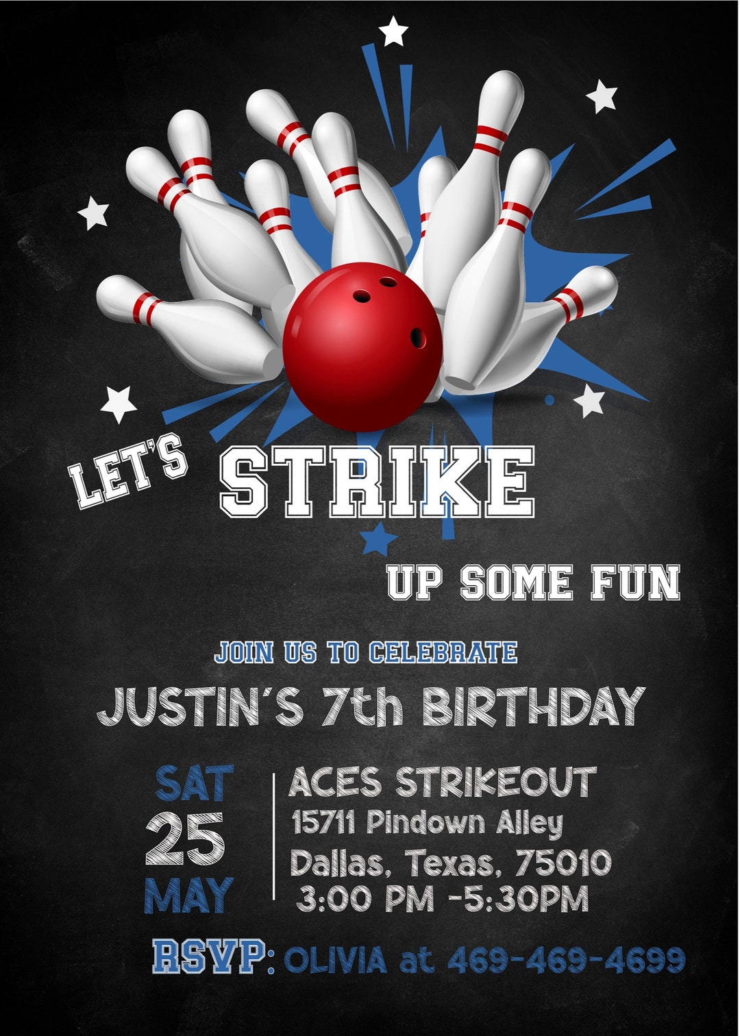 Editable Boys Bowling Birthday Invitation Template Customizable Ten Pin ...