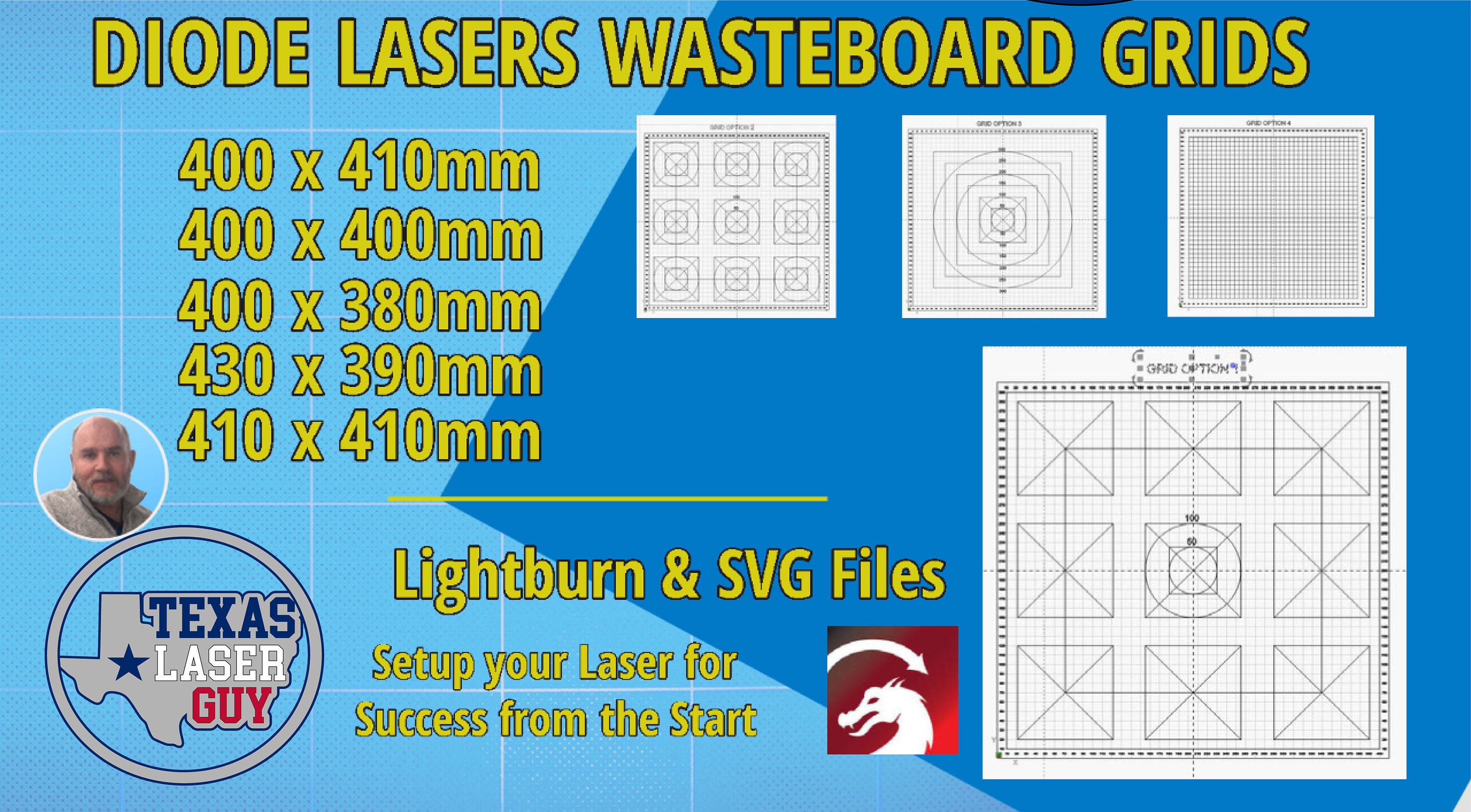 Diode Laser Wasteboard Grids 400 X 400mm & 400x 850 Many Sizes to Cover Most Diode Lasers Newbie ...