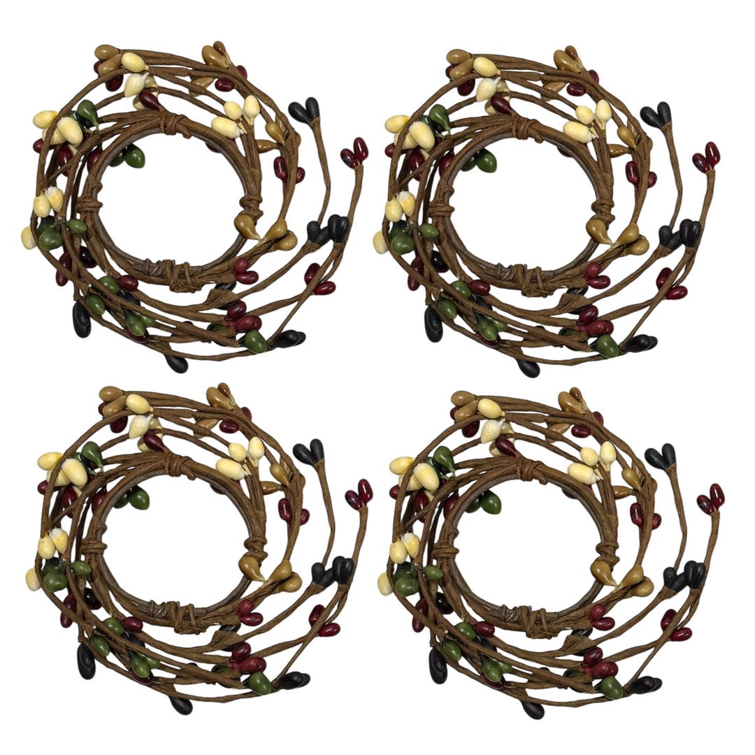 Set of 4 Burgundy Green Cream Pip Berry Taper Candle Rings – 1.5 ...