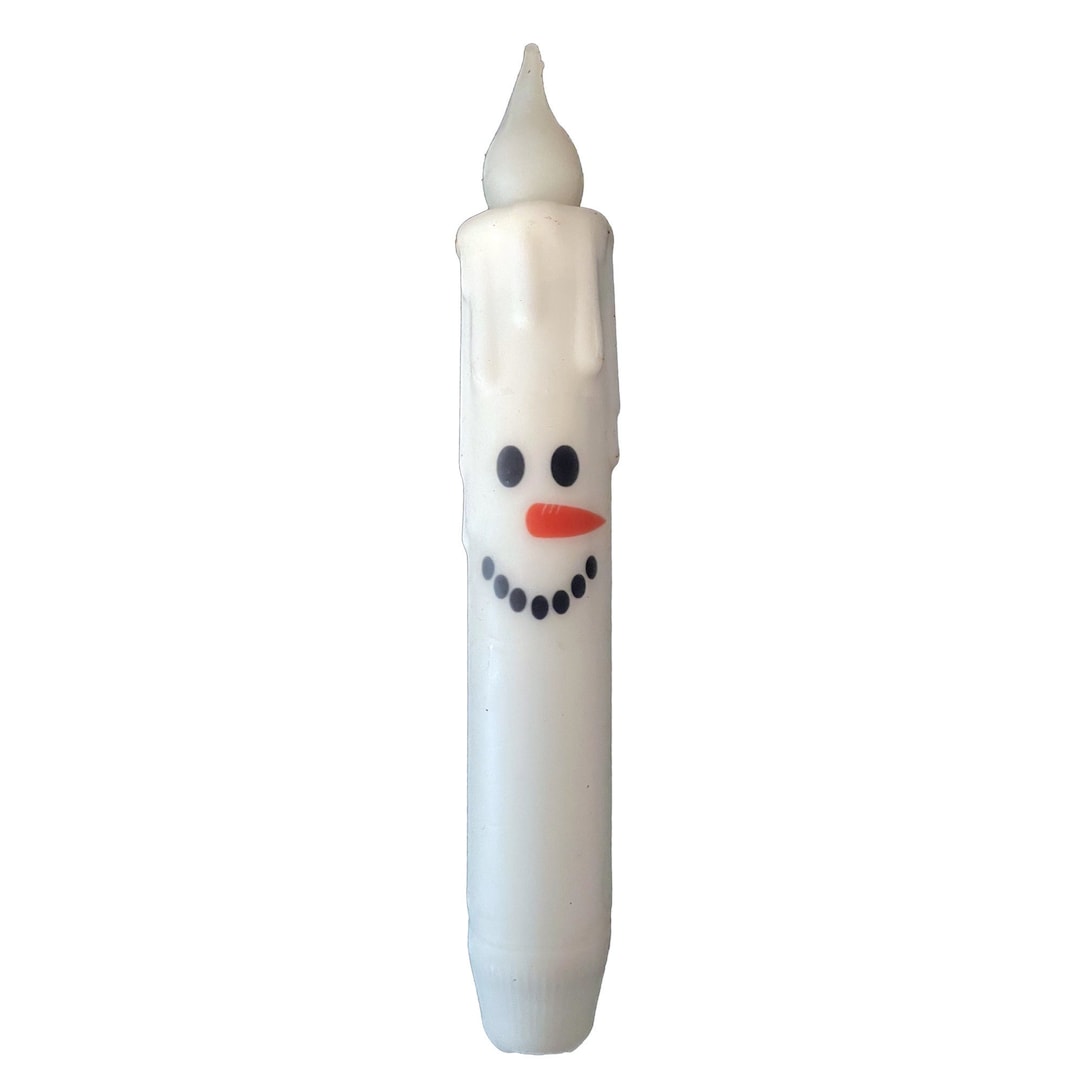 Snowman Face Taper Candle & Taper Holder Set - Primitive 7" Battery ...