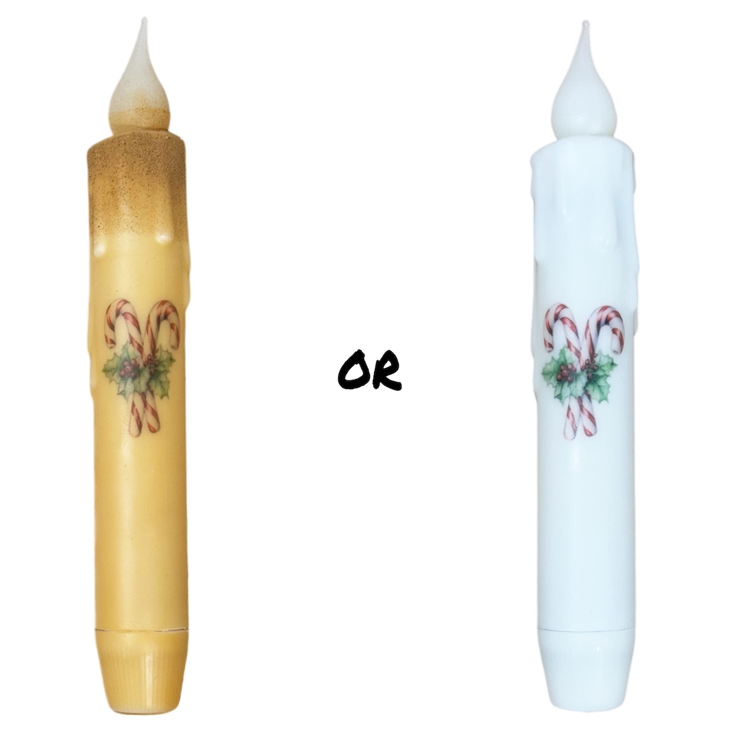 Candy Cane Taper Candle & Taper Holder Set - Primitive 7" Battery ...