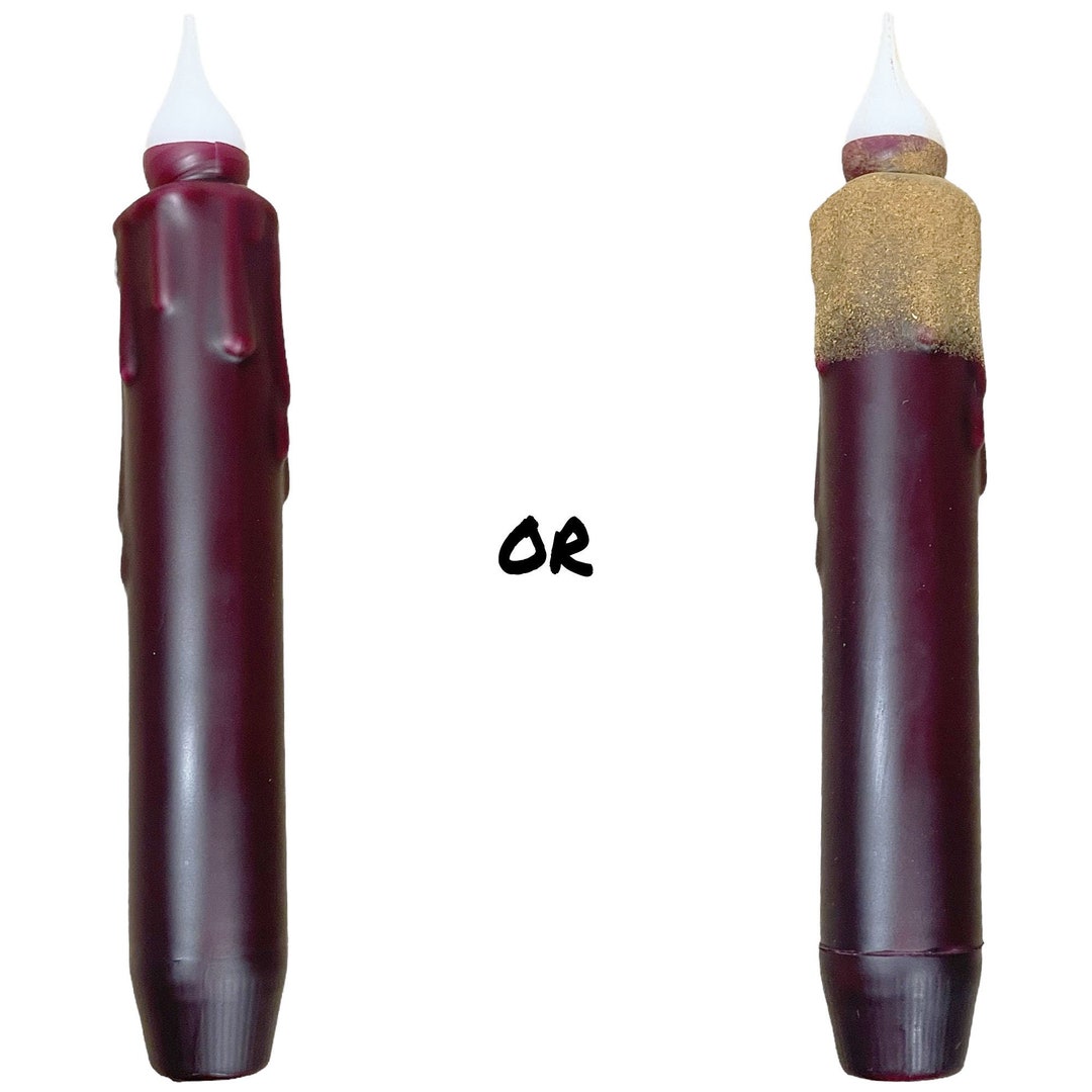 Single Burgundy Candle Primitive 7 Battery Operated LED TIMER Hand ...