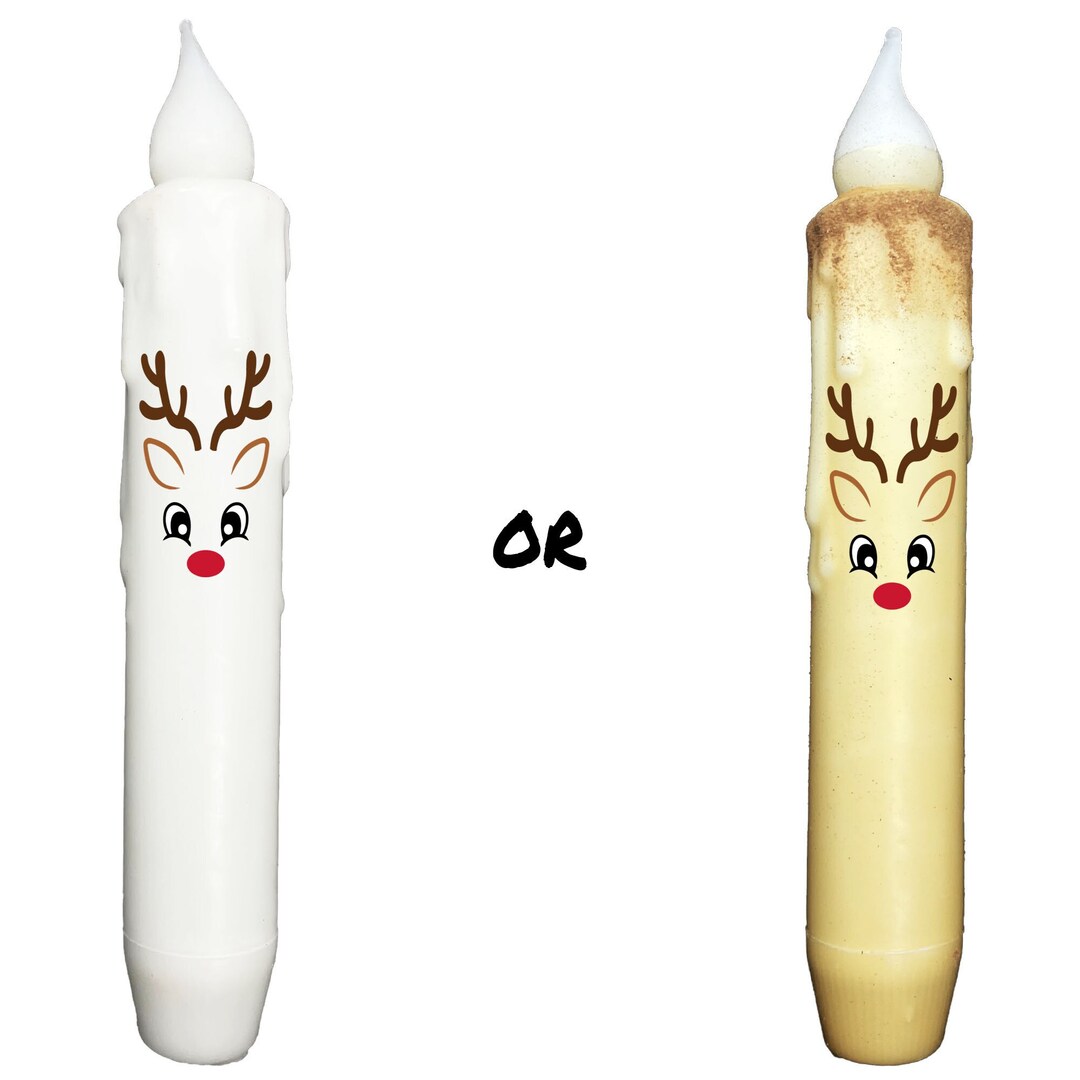 Reindeer Face Candle & Holder Set Primitive 7 Battery Operated LED ...