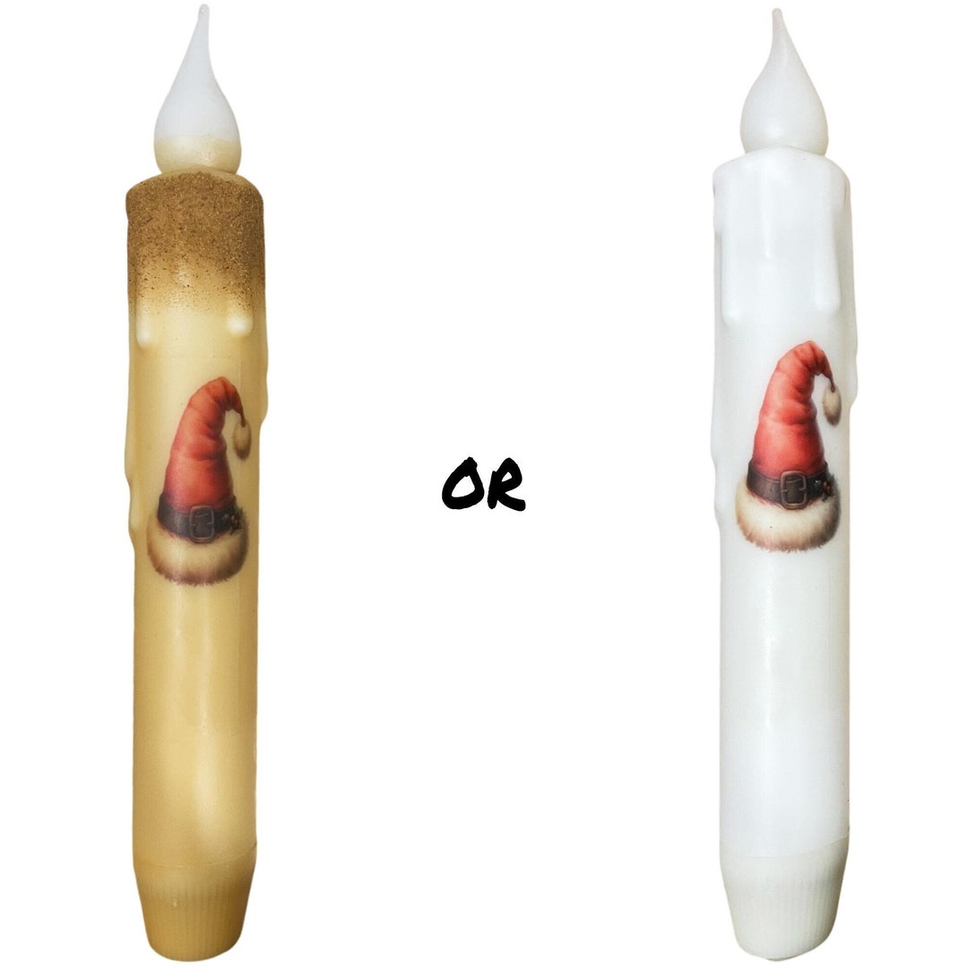 Santa Hat Taper Candle & Taper Holder Set - Primitive 7" Battery ...