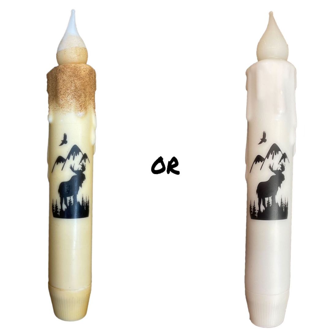 Moose Candle & Holder Set Primitive 7 Battery Operated LED TIMER Hand ...