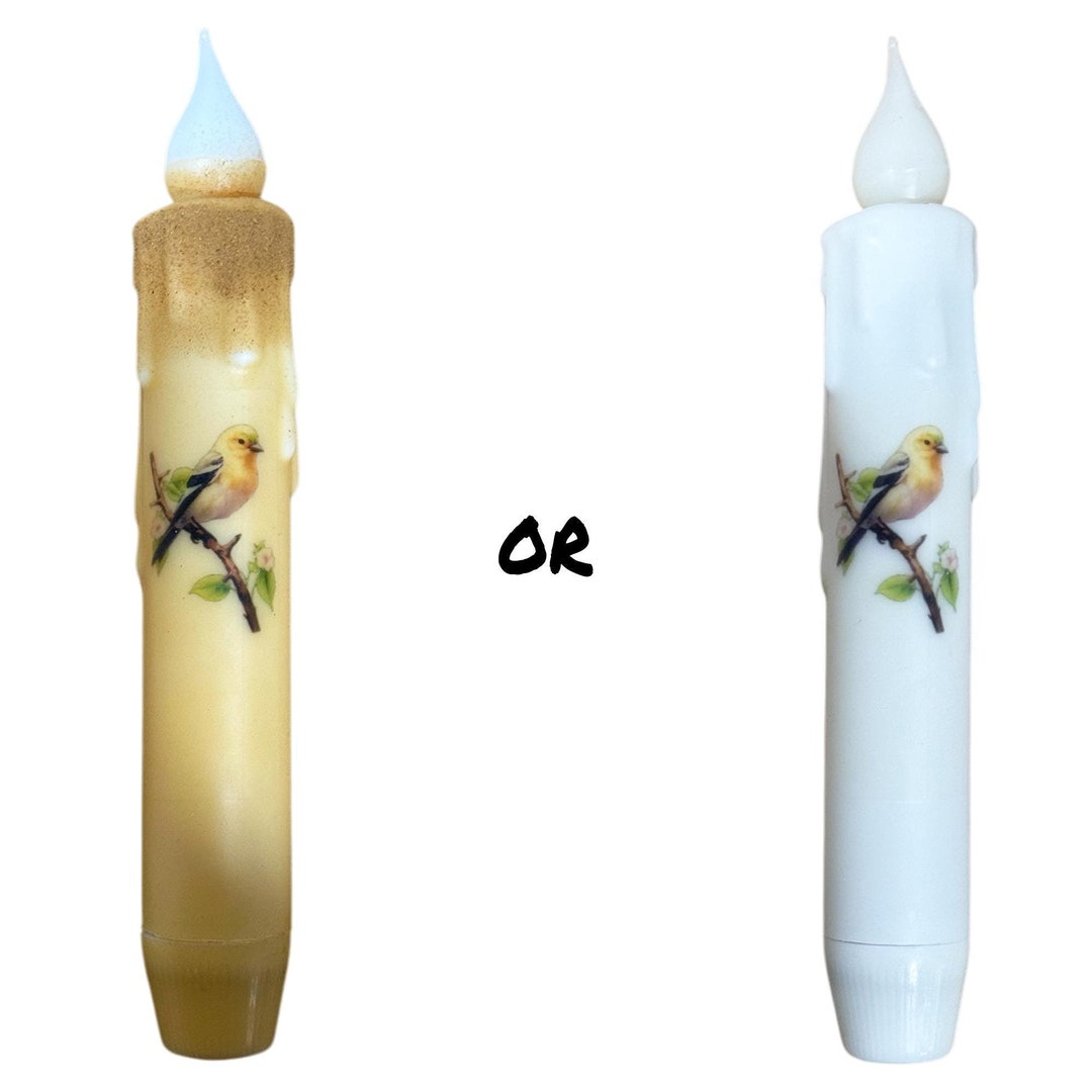 Gold Finch Bird Taper Candle & Taper Holder Set - Primitive 7" Battery ...