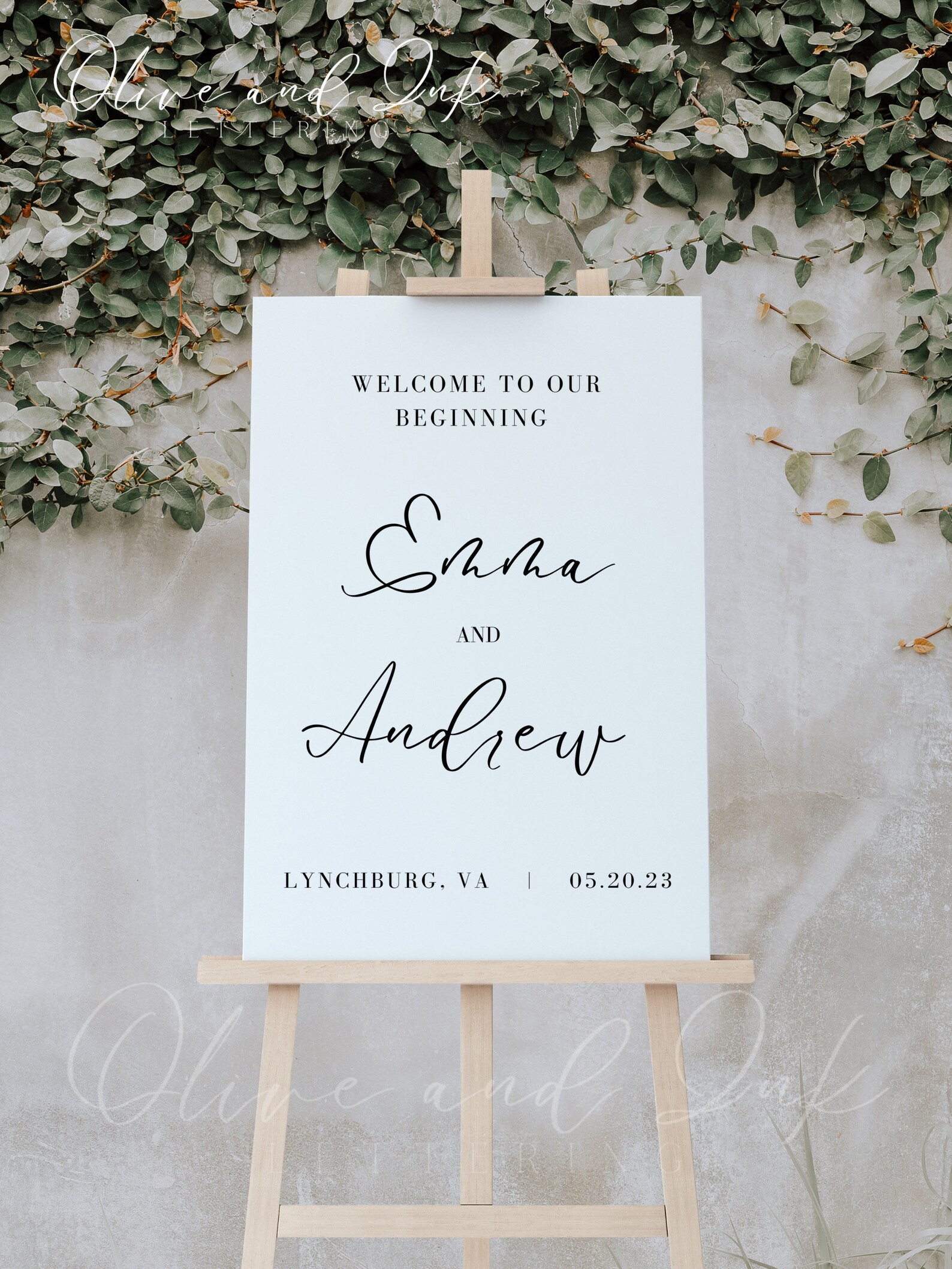 AVA Script Wedding Welcome Sign, Modern Minimalist Wedding Welcome Sign ...